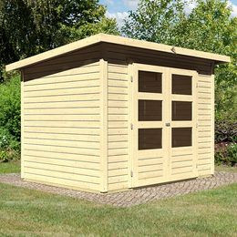 Gartenhaus Karibu "Stockach 3", beige (naturbelassen), ohne Fußboden, ohne Dacheindeckung, Holzwerkstoff, Gartenhäuser, naturbelassen, terragrau oder anthrazit