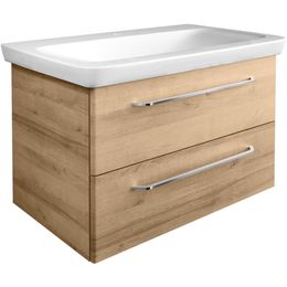 Waschtisch Fackelmann "Waschplatz-Set MILANO", braun (korpus und front optik asteiche, optik asteiche), B:88,3cm H:56,2cm T:54cm, Waschtische, 2-teilig