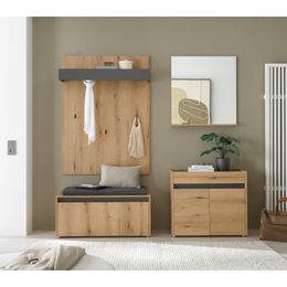 Garderoben-Set Inosign "GIRON/CiTY, moderne Garderobe, Komplettset mit viel Stauraum", eiche evoke, B:190cm H:200cm T:40cm, Holzwerkstoff, Kastenmöbel-Sets, enthält Kommode, Spiegel, Paneel & Schuhbank +Sitzkissen, 190 cm breit