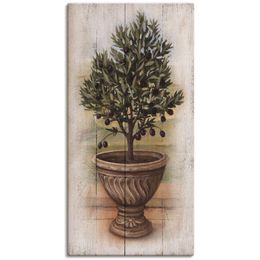 Leinwandbild Artland "Olivenbaum mit Holzoptik", grün (farbe bild(er): grün), B:30cm H:60cm, Canvas, Leinwand, Bilder, auf Keilrahmen gespannt