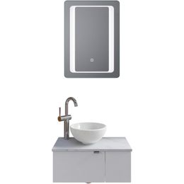 Badmöbel-Set SAPHIR "Serie 6915", weiß (schneeweiß glanz, marmor weiß), B:61 T:35, Kastenmöbel-Sets, Gäste-Bad, 61 cm breit, mit LED-Spiegel, offenem Fach und 2 Türen