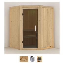 Sauna Karibu "Larin", beige (naturbelassen), Saunaofen, integrierte Steuerung, 9 kW, Saunen, 9 KW-Ofen mit integrierter Steuerung