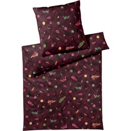 Bettwäsche Elegante "Noel", rot (wein, rot), B/L: 155cm x 220cm, 1 Stk., 1 Stk., Mako-Satin, B/L: 80cm x 80cm, 2 Stk., Mako-Satin, Obermaterial: 100% Baumwolle, Bettwäsche, angenehmes Hautgefühl