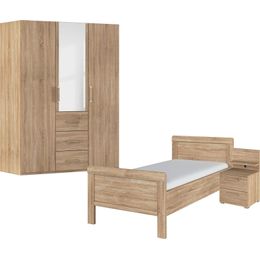 Schlafzimmer-Set Rauch "Komplettschlafzimmer Schlafzimmer EVELYN", braun (eiche sonoma), Bett 100x200cm + ohne Matratze, B/H: 100cm x 200cm, Bett 100x200cm, Holzwerkstoff, Schlafzimmermöbel-Sets, Schrank und Bett in 2 Breiten, Nachttisch mit Paneel MADE IN GERMANY