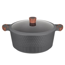Kochtopf RESTO KITCHENWARE "Capella, Schmortopf antihaftbeschichtet und spülmaschinenfest", schwarz (schwarz, matt), H:14,5cm L:43cm Ø:32cm, Töpfe, Bratentopf Fleischtopf, mit Glasdeckel und stoßdämpfendem Silikonrand, im Geschenkkarton