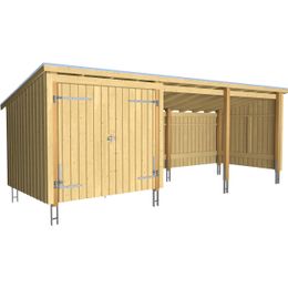 Gartenhaus Plus "Nordic Multi", beige (natur), Holzwerkstoff, Gartenhäuser, Gartenhaus 14 m², mit Doppeltür, inkl. Dachpappe/Aluleisten/H-Füße