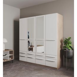 Kleiderschrank Priess "Schrank Garderobe Wäscheschrank Barcelona in 5 Breiten", weiß (struktureichefarben hell, weiß), B:185cm H:193cm T:54cm, Holzwerkstoff, Schränke, viel Stauraum, geräumige Schubkästen, mit Spiegel, MADE IN GERMANY