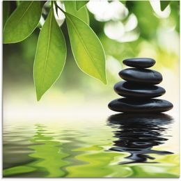Glasbild Artland "Zen Steinpyramide auf Wasseroberfläche", grün (farbe bild(er): grün), B:20cm H:20cm, Bilder, in verschiedenen Größen