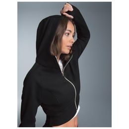 Sweatjacke TRIGEMA "TRIGEMA Cropped Kapuzenjacke", Damen, Gr. XL, schwarz, 50% Baumwolle, 50% Polyester, Modisch, Sweatjacken