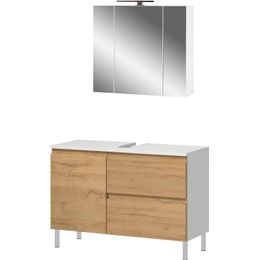 Badmöbel-Set Germania "Torrance", weiß (weiß, grandson, eiche, nachbildung), B:80cm H:190cm T:34cm, Kastenmöbel-Sets, Waschbecken-Unterschrank und Spiegelschrank mit Beleuchtung