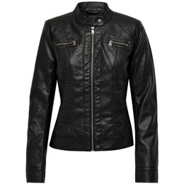 Lederimitatjacke Only "ONLBANDIT – Bikerjacke mit figurbetonter Form und Reißverschlüssen", Damen, Gr. 40L, schwarz, Web, Obermaterial: 100% Viskose. Beschichtung: 100% Polyurethan, unifarben, Jacken, unifarben, modisch, figurbetont, Lederimitat, Stehkragen