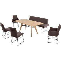 K+w Komfort & Wohnen Essgruppe K+W KOMFORT & WOHNEN "Giacomo IV", braun (dunkelbraun,), Flachgewebe Q2 2250, Ansteckplatte, Esstischbreite 180cm,Polsterbankbreite 195cm, Sitzmöbel-Sets, Polsterbank in 2 Größen, 2 Kufenstühle, 2 Armlehnenstühle und 1 Tisch