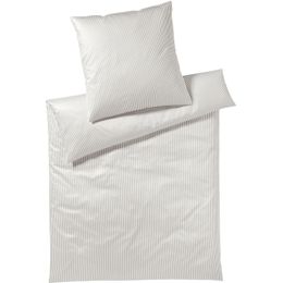 Bettwäsche Elegante "Hamburger Streifen", beige (sand), B/L: 155cm x 220cm, 1 Stk., 1 Stk., Mako-Satin, B/L: 80cm x 80cm, 2 Stk., Mako-Satin, Obermaterial: 100% Baumwolle, Bettwäsche, angenehmes Hautgefühl