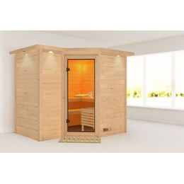 Sauna Karibu "Sanna 2", beige (naturbelassen), ohne Ofen, (ohne Ofen), Saunen, ohne Ofen