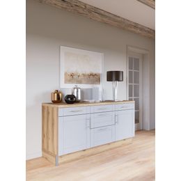 Küche KOCHSTATION "KS-Ahus", grau (küche: grau, front: hellgrau matt, korpus: wildeichefarben, arbeitsplatte: eichefarben struktur), B:180cm H:90,8cm T:60cm, Komplettküchen-Sets, Küchenzeile, 180 cm breit, ohne E-Geräte, Soft Close Funktion, MDF Fronten