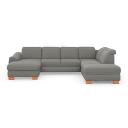 Sit & More Wohnlandschaft SIT & MORE "Dundee U-Form", grau, B:338cm H:86cm T:219cm, Sofas, Wohnlandschaft, mit Federkern und Massivholzf&uuml;&szlig;en, wahlweise mit Kopfteilverstellung