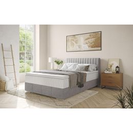 Boxbett Inosign "Thor mit Bettkasten, inkl. Matratze, Topseller", grau (stripes 8637 warm grau), B:146cm L:208cm, Komplettbetten, Boxspringbett, Topper und Zierkissen, in verschiedenen Härtegraden verfügbar