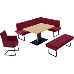K+w Komfort & Wohnen Essgruppe K+W KOMFORT & WOHNEN "Giacomo III", rot (bordo,), Flachgewebe Aquaclean 910, Ansteckplatte, Langer Schenkel links, Sitzmöbel-Sets, Essgruppe, wahlweise links oder rechts langer Schenkel 207cm, Freischwingersessel