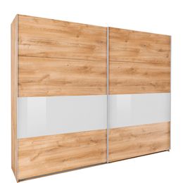 Schwebetürenschrank wimex "Bramfeld TOPSELLER Kleiderschrank", braun (plankeneiche, absetzung weißglas), B:270cm H:236cm T:64cm, Schränke, mit Glaselementen und zusätzlichen Einlegeböden, Topseller