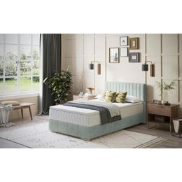 Boxbett Inosign "Thor mit Bettkasten, inkl. Matratze, Topseller", blau (stripes 8624 blau grau), B:126cm L:208cm, Komplettbetten, Boxspringbett, Topper und Zierkissen, in verschiedenen Härtegraden verfügbar
