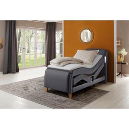 Boxspringbett Home Affaire "Messina2", grau (fango), B:106cm L:240cm, Holzwerkstoff, Kunstleder, Massivholz, Komplettbetten, Boxspringbett, Liegekomfort elektrisch Verstellbar