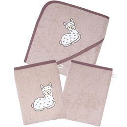Wörner Handtuch Set WÖRNER "Lama rosa Kapuzenbadetuch mit 2 Waschhandschuhen", rosa, 3 Stk., Frottier, Frottier, Obermaterial: 100% Baumwolle, Handtücher, mit süßer Lamastickerei