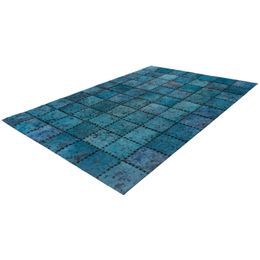 Teppich Arte Espina "Voila 100", blau (türkis), B:160cm H:5mm L:230cm, Rindsleder, Teppiche, handgenähter Flachflor-Teppich im Patchwork-Design.