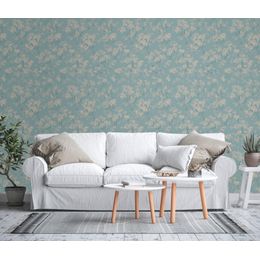 A.S. Cr&eacute;ation Vliestapete A.S. CR&Eacute;ATION "Casual Living Bl&uuml;mchen-Tapete Mustertapete Floral Blumen", blau (blau,beige,t&uuml;rkis), B:0,53m H:0,02m L:10,05m, Vlies, Tapeten, Vliestapete Blumentapete f&uuml;r Schlafzimmer K&uuml;che Wohnzimmer Bl&uuml;mchen