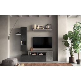 Wohnwand Inosign, grau (beton, optik, bleigrau (piombo)), B:180cm H:195cm T:35cm, Kastenmöbel-Sets, 3tlg. Breite 180 cm (Lowboard, Stauraumschränke, Wandregal)