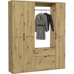Garderoben-Set Inosign "Trondheim, Breite 152 cm, 5-teilig, bestehend aus:", braun (nox oak nachbildung), B:152cm T:34cm, Holzwerkstoff, Kastenmöbel-Sets, 2x Garderobenschrank, 1 Kommode, 1 Garderobenstange, 1 Ablageboden