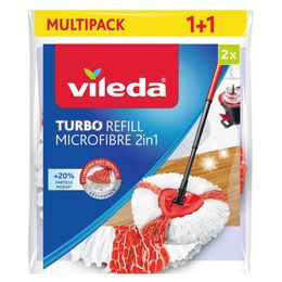 Wischbezug Vileda "Vileda TURBO Refill Microfibre 2in1 Ersatzkopf Doppelpack", wei&szlig;, rot, B:27cm H:30mm T:7cm, gewirkt, Mikrofaser, Putzt&uuml;cher, Wischbezug, Ersatzkopf mit Dreiecksform - f&uuml;r alle Oberfl&auml;chen geeignet