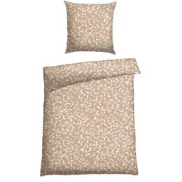 Bettwäsche Schiesser "Liliebeth aus weicher Baumwolle mit elegantem Blattmuster", beige (sand), B/L: 135cm x 200cm, 1 Stk., 1 Stk., Renforcé, B/L: 80cm x 80cm, 2 Stk., Renforcé, Obermaterial: 100% Baumwolle, Bettwäsche, Made in Green