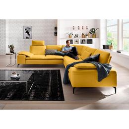 Ecksofa W.Schillig "valentinoo, Designsofa, elegant und bequem, L-Form", gelb (sunrise z73), B:318cm H:83cm T:298cm, Longlife Xtra-Leder Z73: Naturwalkleder der Luxusklasse aus den erlesensten Rohh&auml;uten. Hautst&auml;rke 1, 1 &ndash; 1, 3 mm, Sofas, Ecksofa, mit Sitztiefenverstellung, Breite 318 cm