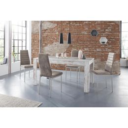 Essgruppe Inosign "Lynn160/Kate", weiß (antikweiß, hellgrau,), B:160cm, Sitzmöbel-Sets, Tisch mit 4 Stühlen