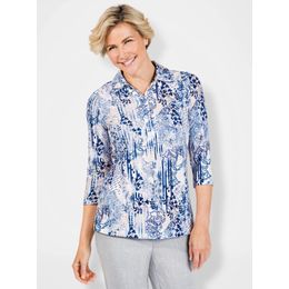 Poloshirt CLASSIC "Poloshirt", Damen, Gr. 52, blau (himmelblau, nachtblau, bedruckt), 92% Polyester, 8% Elasthan, geblümt, gemustert, mehrfarbig, ohne Ausschnitt, Shirts