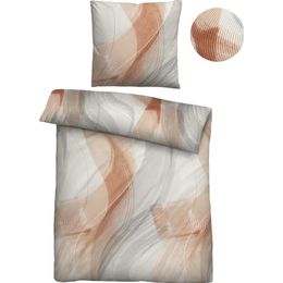 Bettwäsche Biberna "Maurice", gold (goldfarben), B/L: 155cm x 220cm, 1 Stk., 1 Stk., Mako-Satin, B/L: 80cm x 80cm, Garnitur: 2 Stk., Mako-Satin, Obermaterial: 100% Baumwolle, Bettwäsche, mit pastelligen Wellen