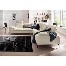 Ecksofa W.Schillig "valentinoo, Designsofa, elegant und bequem, L-Form", grau (eisgrau z59), B:318cm H:83cm T:298cm, Longlife Xtra-Leder Z59: Glattleder mit modischer Pr&auml;gung. Hautst&auml;rke 0, 9 - 1, 1 mm, Sofas, Ecksofa, mit Sitztiefenverstellung, Breite 318 cm