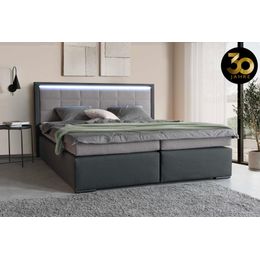 Boxspringbett Collection AB "30 Jahre Jubiläums-Modell Athena", grau (anthrazit, grau), B:193cm L:208cm, Holzwerkstoff, Spanplatte, Komplettbetten, in H2,H3 & H4, wahlweise mit LED-Leiste, Topseller