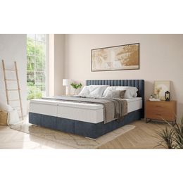 Boxbett Inosign "Thor mit Bettkasten, inkl. Matratze, Topseller", blau (aqua clean pascha 653 blaugrau), B:186cm L:208cm, Baumwolle, Polyester, Komplettbetten, Boxspringbett, Topper und Zierkissen, in verschiedenen Härtegraden verfügbar