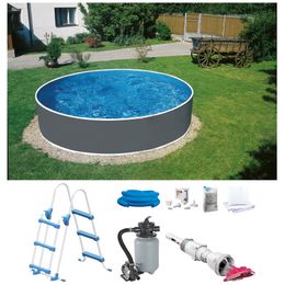 Rundpool MY POOL BWT, grau, H:0,9cm Ø:3,6cm, Schwimmbecken, Inkl. Akku-Bodensauger BWT BC 02