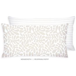 Kissenhülle Tom Tailor HOME "new bedroom, ORGANIC LEAVES, 40x40cm oder 40x80cm", beige (sunny sand), B:40cm L:80cm, Renforcé, Obermaterial: 100% Baumwolle, Kissenbezüge, mit farbigem Markenreißverschluss