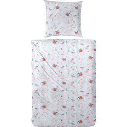 Bettwäsche Primera "English Romance", blau (blau, rosa), B/L: 155cm x 220cm, 1 Stk., 1 Stk., Soft-Seersucker, B/L: 80cm x 80cm, 2 Stk., Soft-Seersucker, Obermaterial: 100% Baumwolle, Bettwäsche, mit zarten Blumen