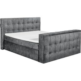Boxspringbett "Richmond", grau (anthrazit), B:203cm L:243cm, SET ONE BY Musterring, Komplettbetten, Boxspringbett, versenkbarer TV- Halterung mit Fernbedienung