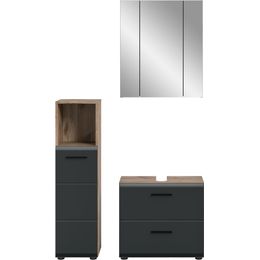 Badmöbel-Set Inosign "FLORENZ, TOPSELLER, 3-teilige Badkombination, hochwertige MDF-Front", nox oak nb, schwarz matt, B:105cm H:185cm T:30cm, Holzwerkstoff, MDF, Kastenmöbel-Sets, Bad-Kombination, Bad-Möbel, Badezimmer, Kombination, Kombi