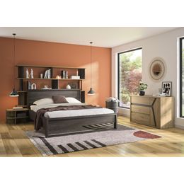 Schlafzimmer-Set GAMI "SET (5-tlg)", schwarz (braun), ohne Matratze, B/H: 160cm x 200cm, Spanplatte, Schlafzimmermöbel-Sets, Ein elegantes und funktionales Schlafzimmer.