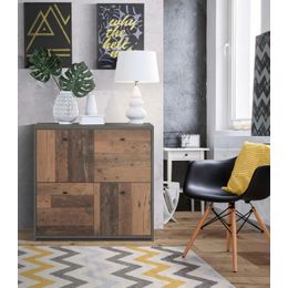 Kommode FORTE "CHEST", grau (betonoptik, old, wood vintage), B:77,2cm H:77,5cm T:29,6cm, Dekorfolie, FSC-zertifizierter Holzwerkstoff, Kunststoff, Metall, Sideboards, Breite ca. 77 cm