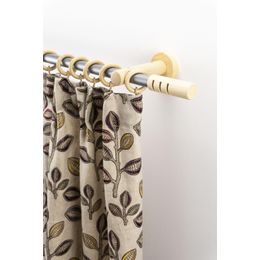 Gardinenstange Garesa "PEMPIA", beige (natur, chromfarben), L:230cm &Oslash;:20mm, Holzwerkstoff, Metall, Gardinenstangen, Vorhanggarnitur, verl&auml;ngerbar, Knopf m.Ausschnitten, mit Ringen