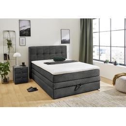 Jockenhöfer Boxspringbett JOCKENHÖFER GRUPPE "Amy", grau (grau 426, 09), L:217cm, Bezug Bett: Cordstoff (100% Polyester);Topper und Matratzenspiegel: 100% Polyester, Komplettbetten, mit Bettkasten und Kaltschaum-Topper, erhältlich in 140 & 180cm Breite, Topseller