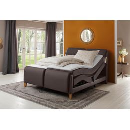 Boxspringbett Home Affaire "Messina2", braun (mocca), B:166cm L:240cm, Holzwerkstoff, Kunstleder, Massivholz, Komplettbetten, Boxspringbett, Liegekomfort elektrisch Verstellbar