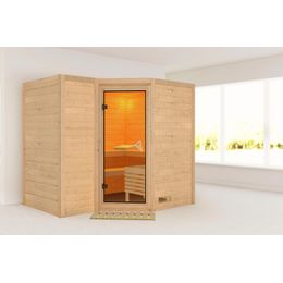 Sauna Karibu "Sanna 2", beige (naturbelassen), ohne Ofen, (ohne Ofen), Saunen, ohne Ofen